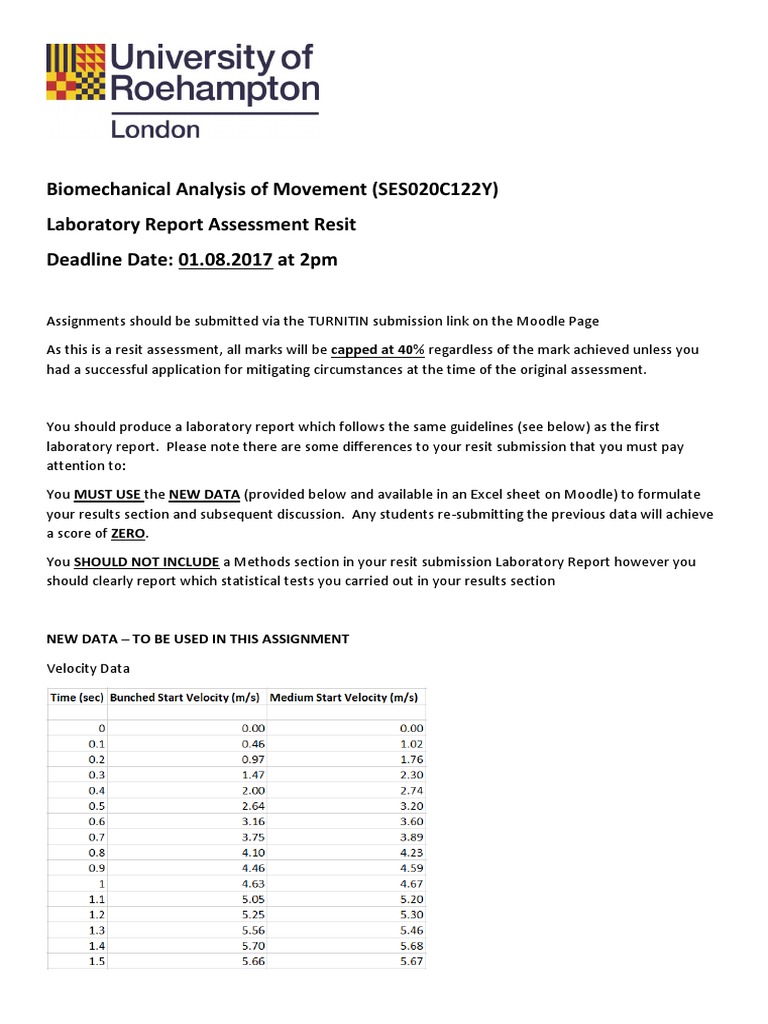 Biomechanical Analysis of Movement Laboratory Report Assessment Resit ...