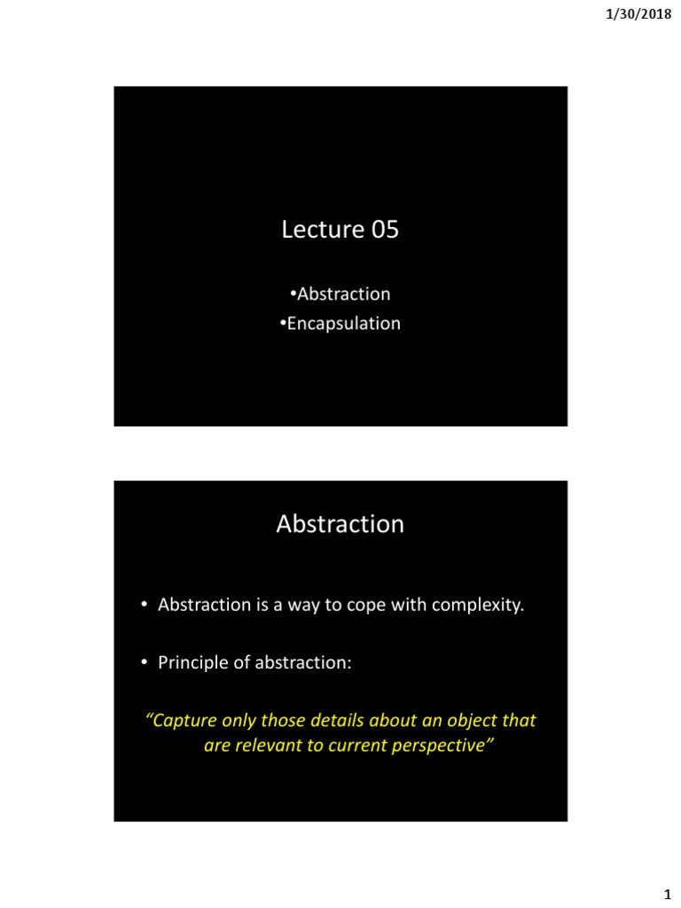 Lect 05 Abstraction and Encapsulation | PDF | Areas Of Computer Science | Psychological Concepts