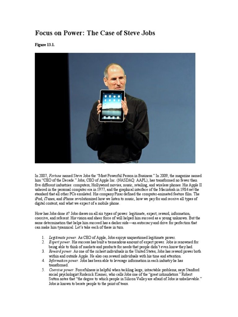 Case Study On Steve Jobs' Power | PDF | Steve Jobs | Apple Inc.