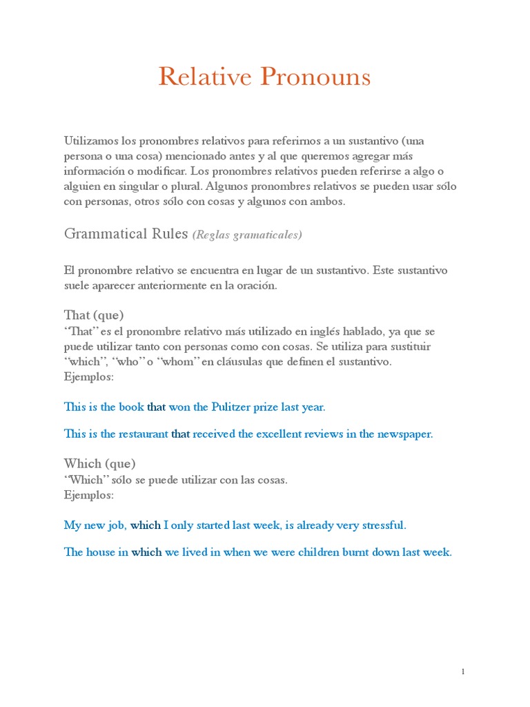 Relative Pronouns | PDF | Tipología Lingüística | Relaciones sintácticas