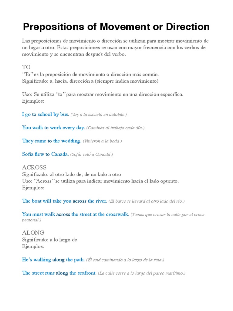 Understanding Prepositions of Movement and Direction in Spanish | PDF ...