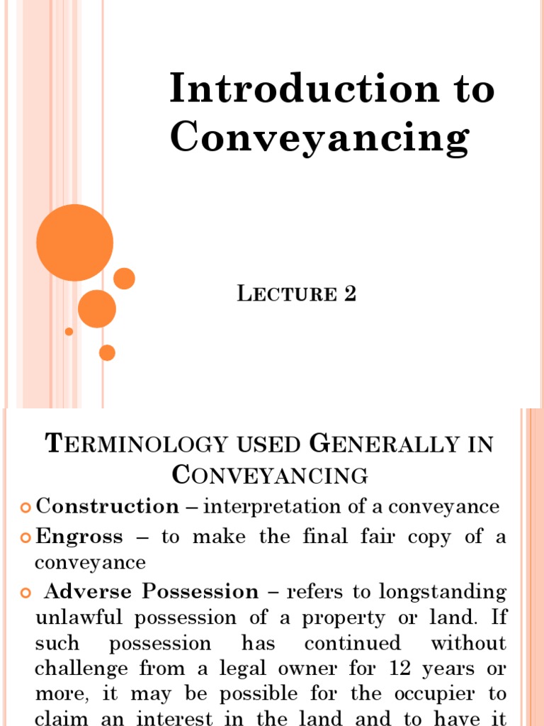 Introduction To Conveyancing - Part 2 | PDF | Conveyancing | Lease