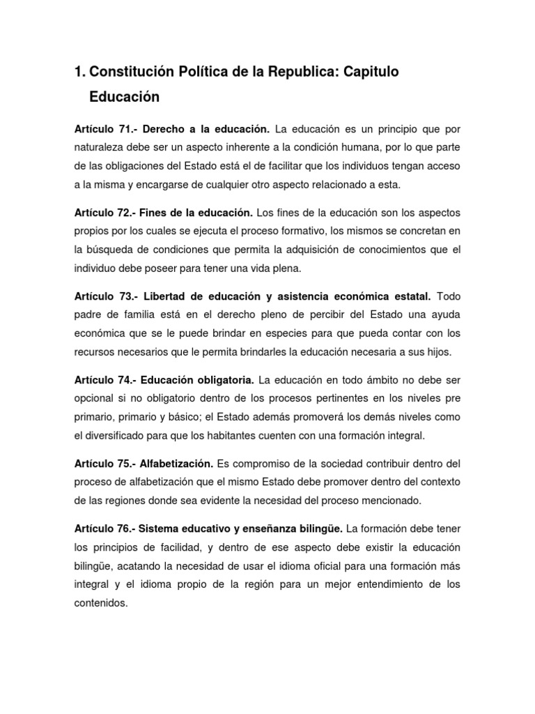 Articulos 71 Al 81 Constitucion Politica de Guatemala | PDF | Estado ...