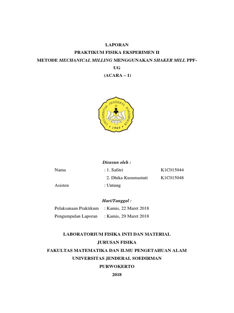 Acara 1-Metode Mechanical Milling Menggunakan Shaker Mill PPF-UG | PDF