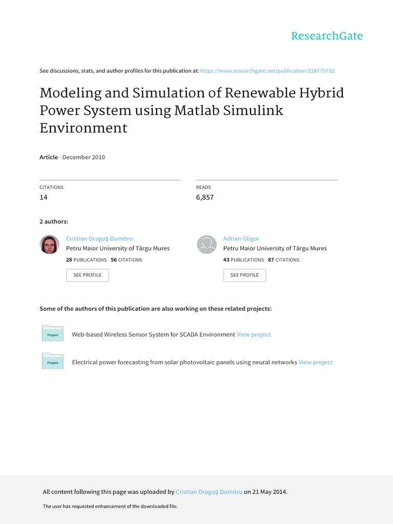 Modeling and Simulation of Renewable Hybrid Power | PDF | Energy ...