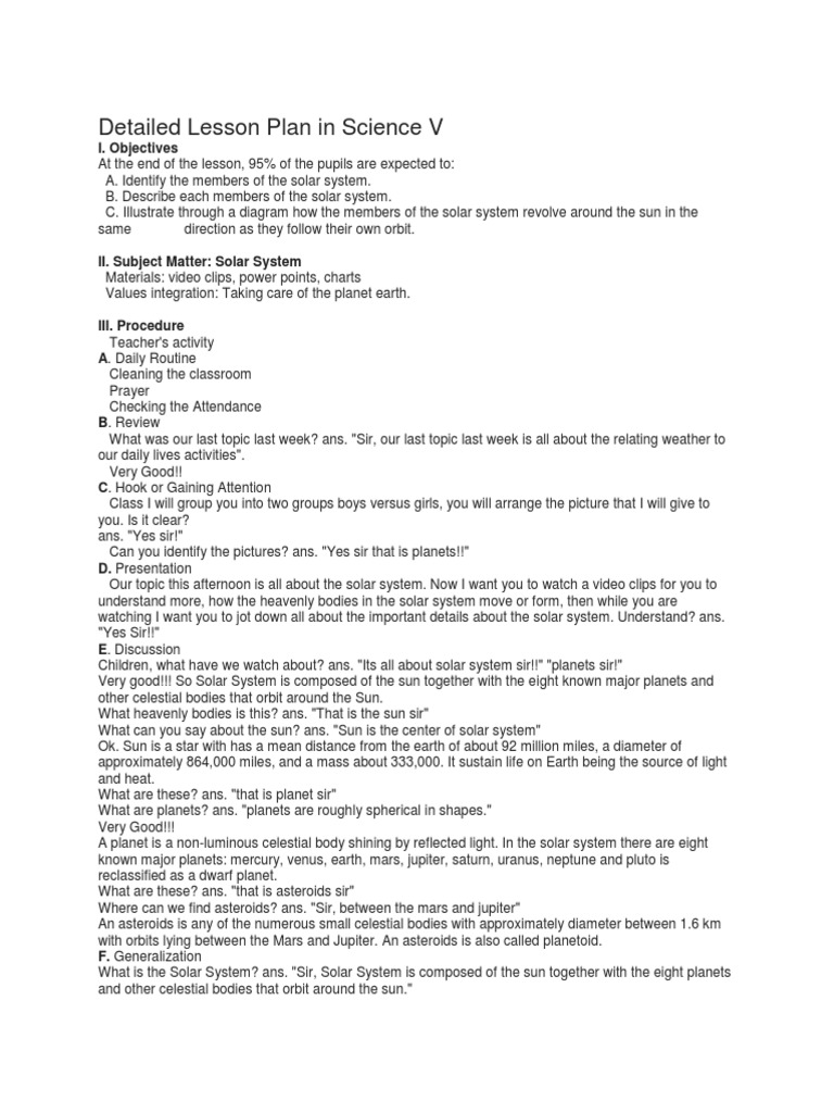 Detailed Lesson Plan in Science V | PDF | Planets | Asteroid