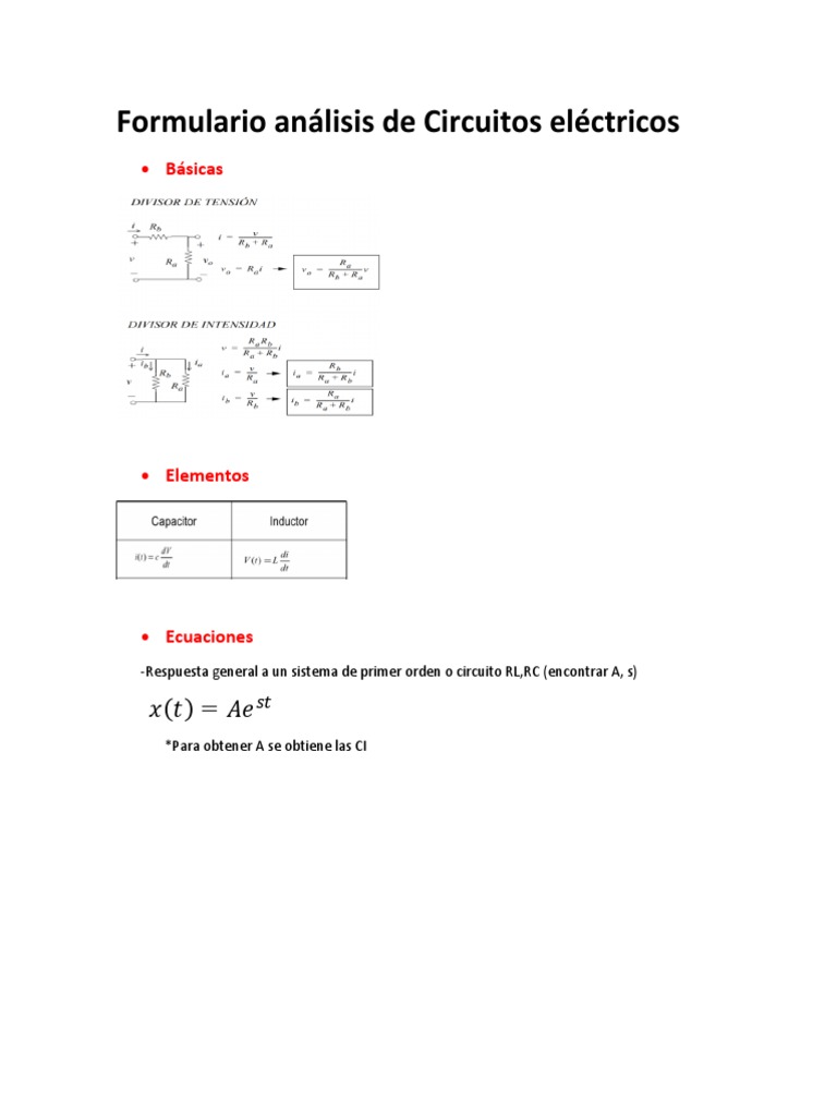 Formulario Análisis de Circuitos Eléctricos | PDF | Ciencia y matemáticas