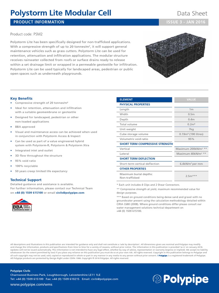 Polystorm Lite Modular Cell Datasheet Issue 3 Jan 16 | PDF | Copyright | Volume