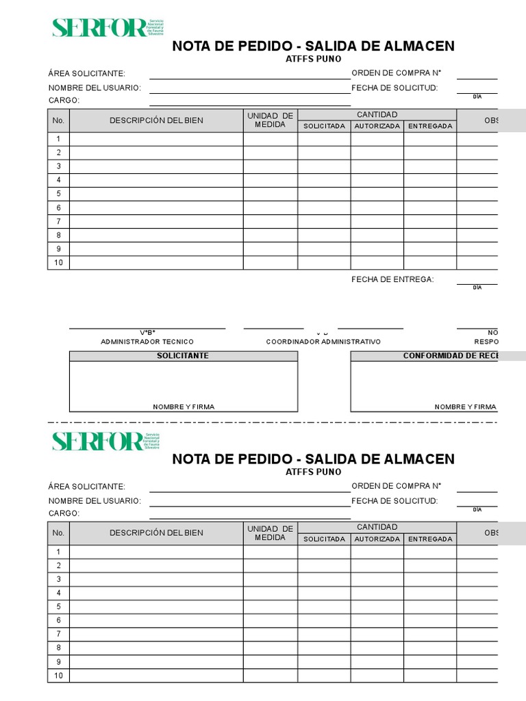 Formato Nota de Salida de Almacen | PDF