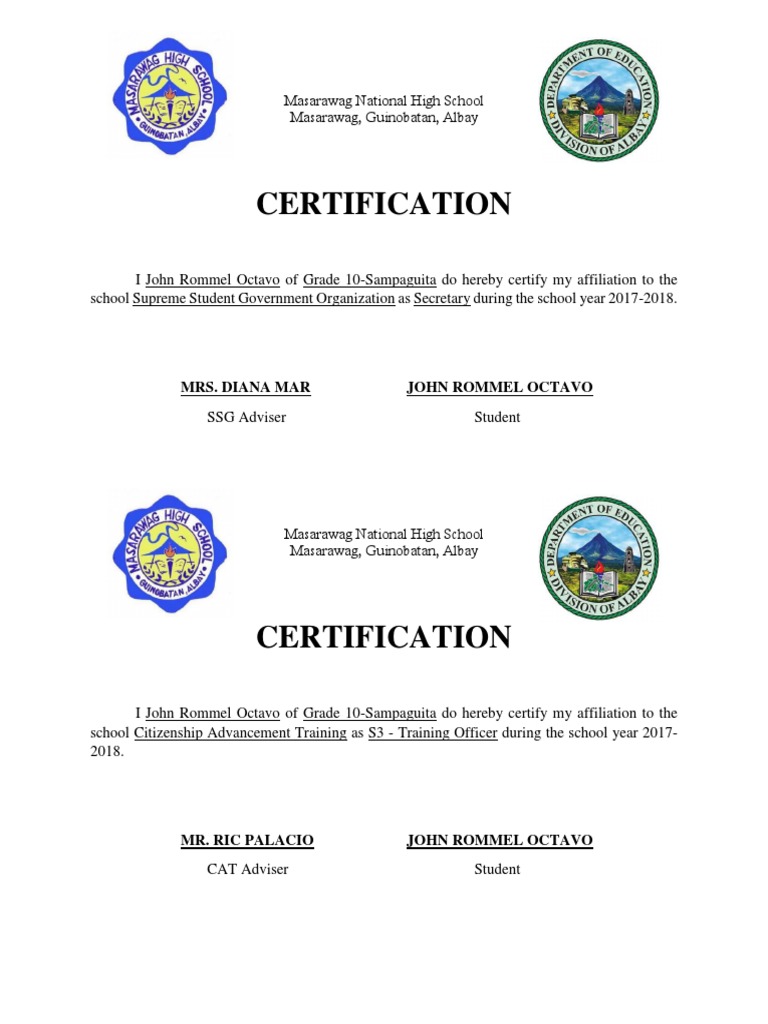 Certification of Affiliations | PDF