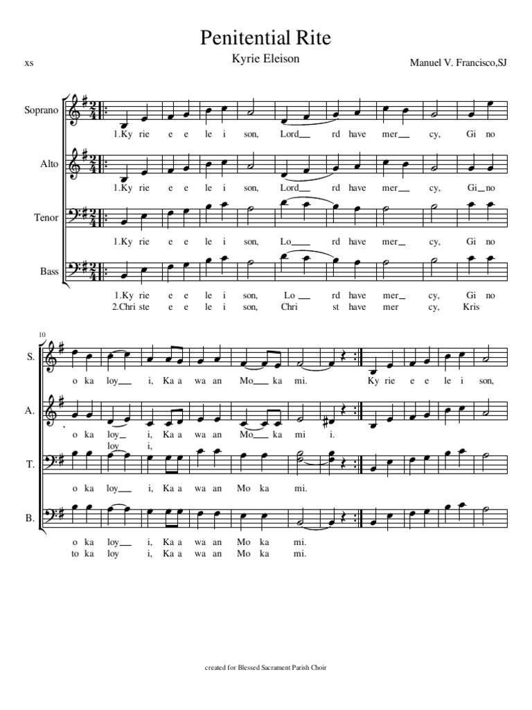 Penitential Rite - Kyrie Eleison Papal Visit 15' | Download Free PDF ...