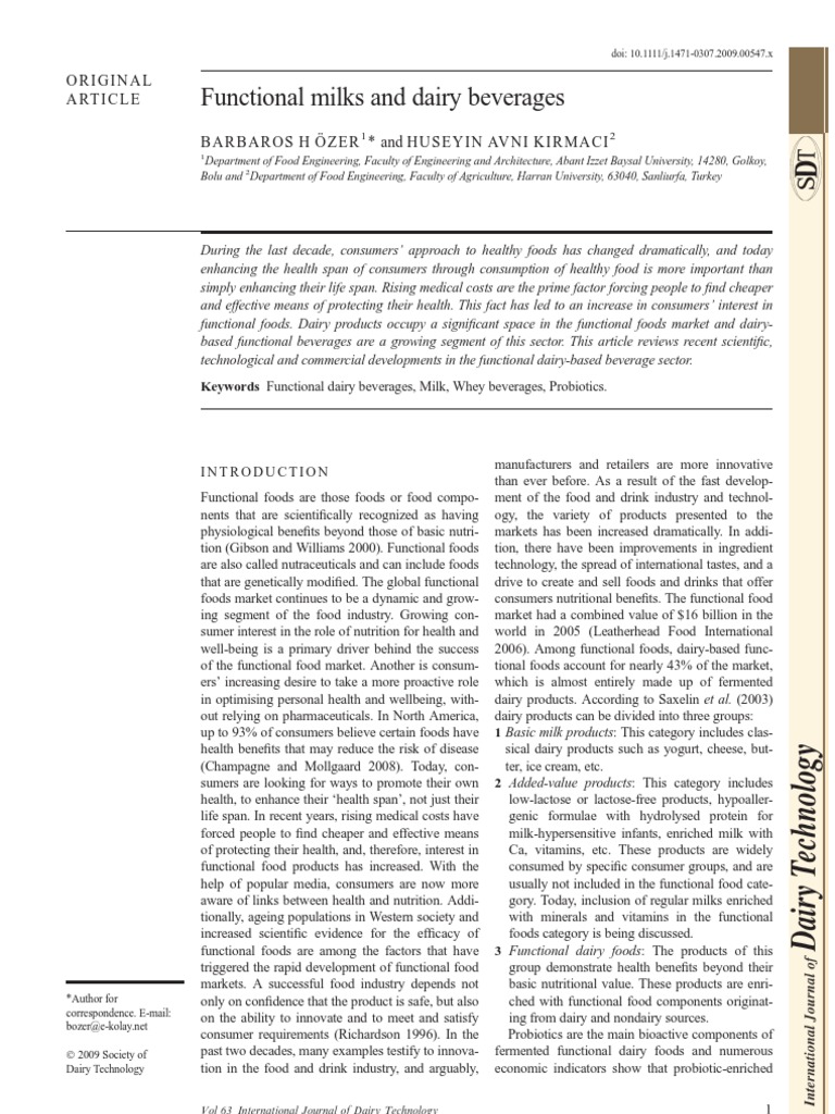 Functional Milks and Dairy Beverages | PDF | Probiotic | Milk