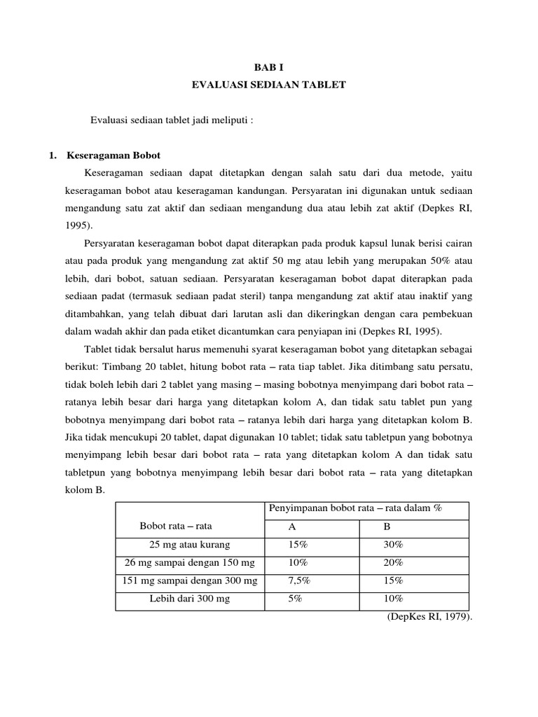 Evaluasi Sediaan Tablet | PDF