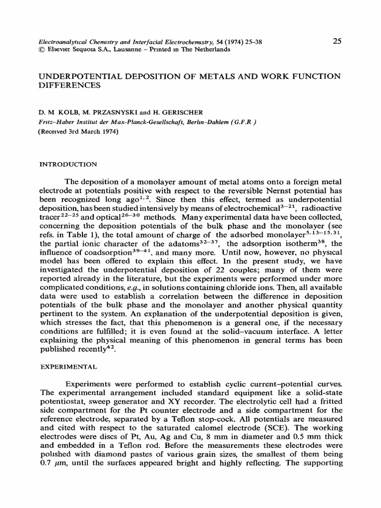 Underpotential Deposition of Metals | PDF | Adsorption | Chemical Bond