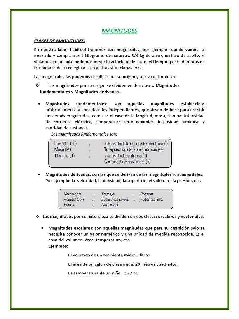 Clases y Tipos de Magnitudes en Física | PDF | Vector Euclidiano ...