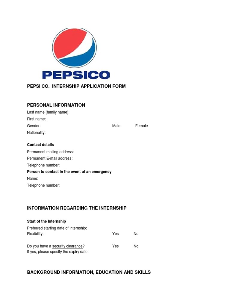 Pepsi Co. Internship Application Form | PDF | Application Software ...