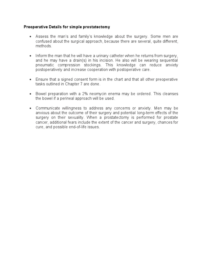 Preoperative Details For Simple Prostatectomy | PDF | Prostate Cancer ...