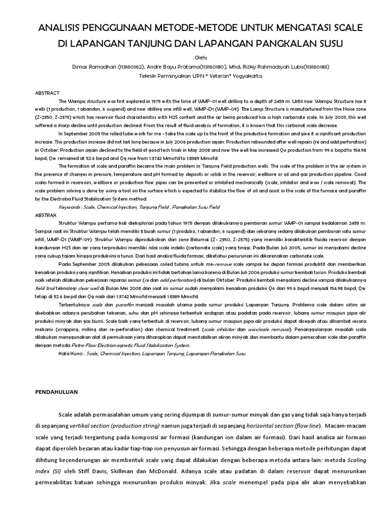 Perbandingan Metode Untuk Mengatasi Masalah Scale Pada Lapangan Tanjung Dengan Sumur Wampu | PDF