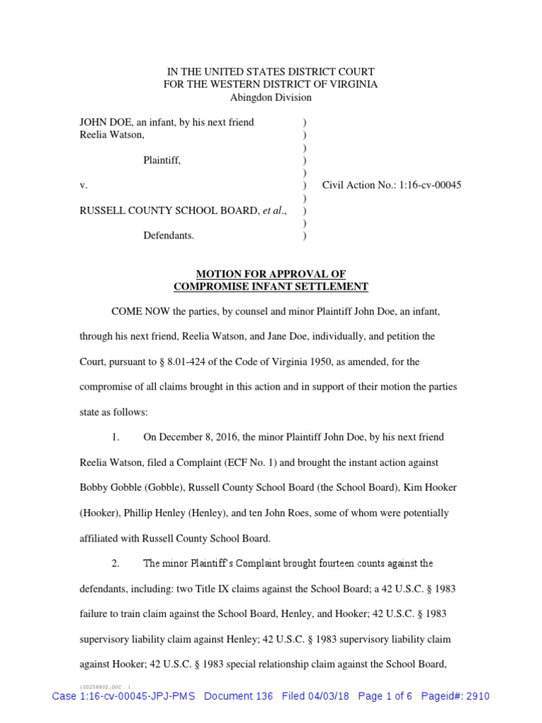 Motion For Approval Of Compromise Infant Settlement | Negligence ...