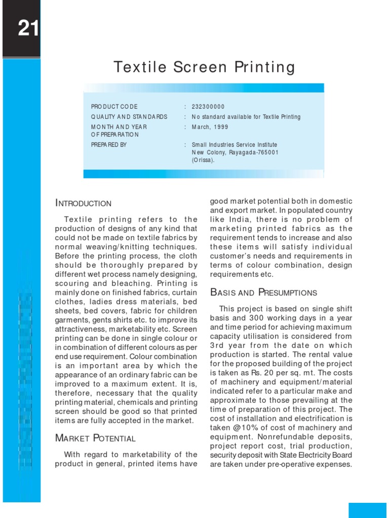 Project Report - Garment - Textile Screen Printing | PDF | Textiles ...