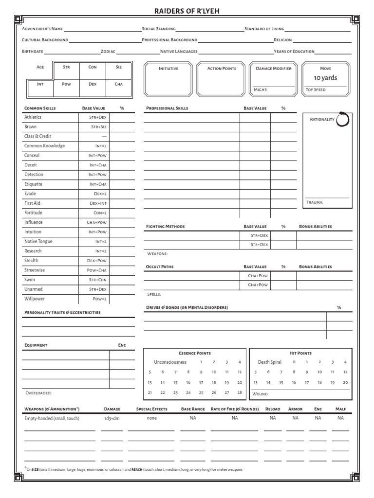 Raiders of R'lyeh Character Sheets | PDF | Rocket Propelled Grenade