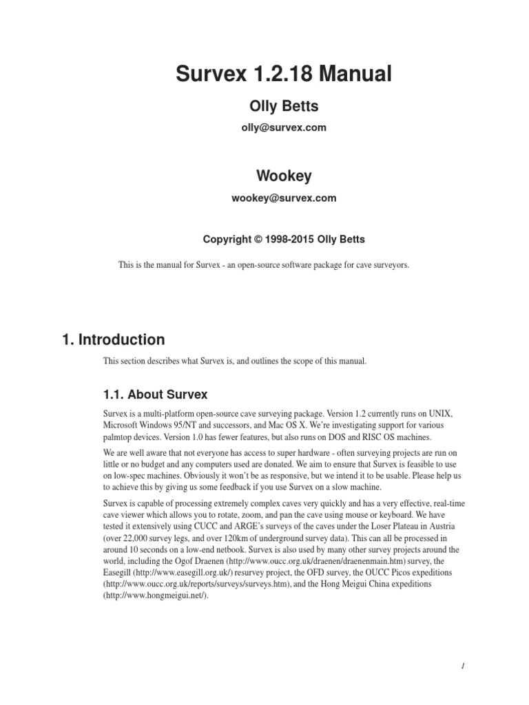 Survex 1.2.18 Manual: Olly Betts | PDF | Command Line Interface | Surveying