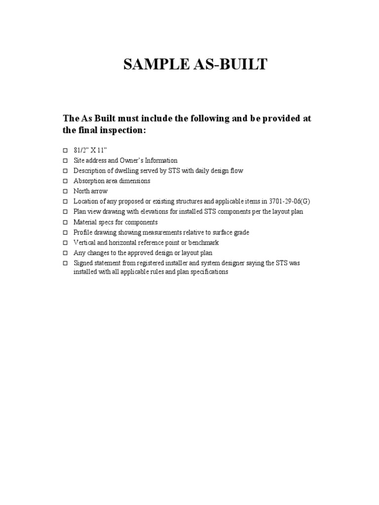 Sample As-Built: The As Built Must Include The Following and Be ...