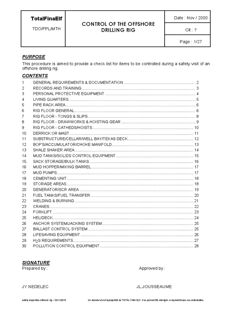 Safety Inspection Offshore Rig | PDF | Drilling Rig | Elevator