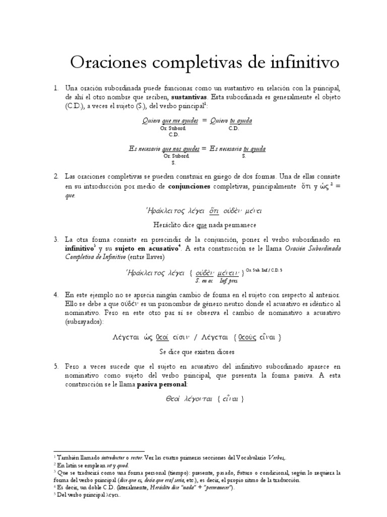 Oraciones de Infinitivo Griego | PDF | Asunto (gramática) | Verbo