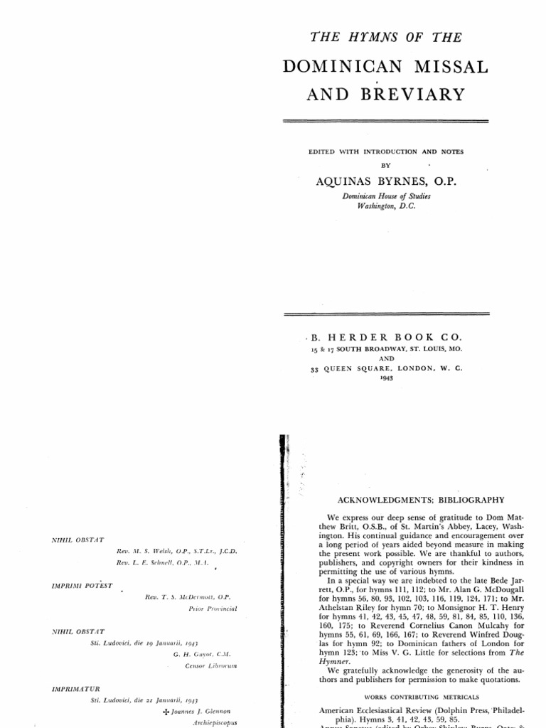 Hymns of The Dominican Missal and Breviary | PDF | Hymns | Ambrose