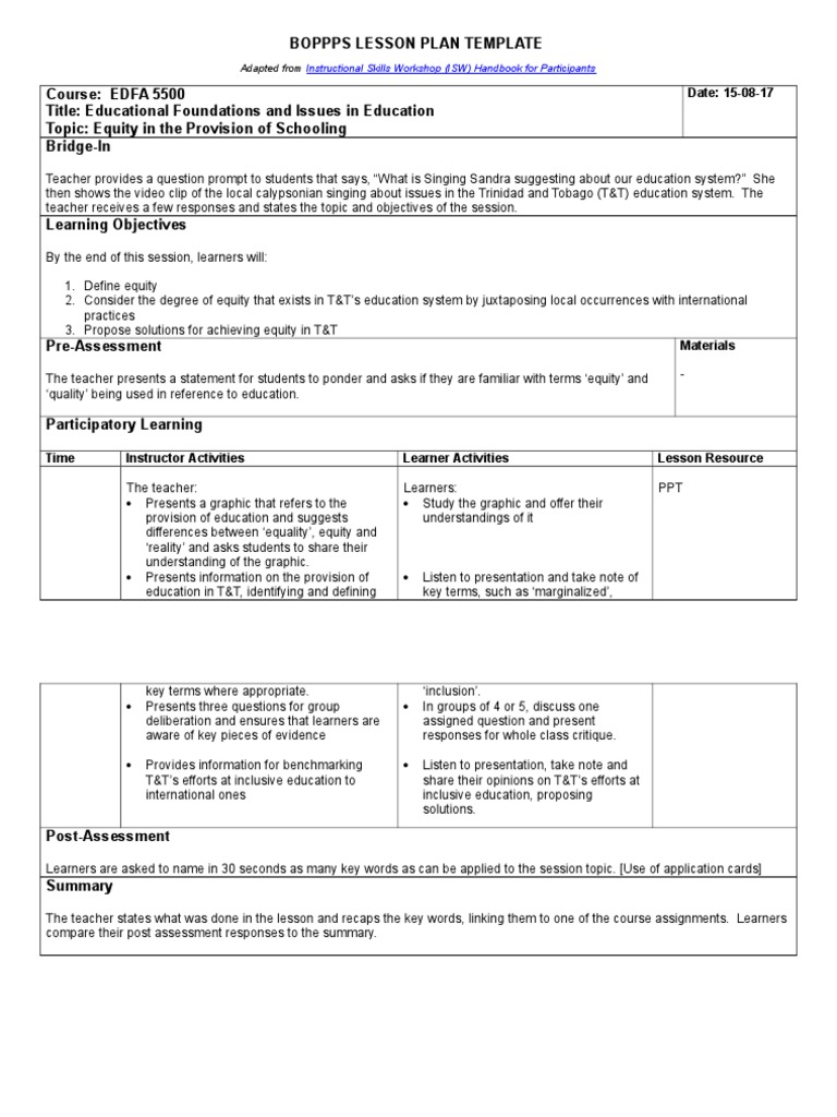 Rlee-Piggott - Boppps Lesson Plan 1 | PDF | Lesson Plan | Inclusion (Education)