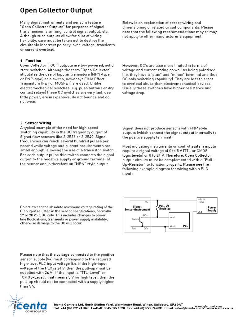 Open Collector Outputs - Signet Sensors PDF | PDF | Relay | Switch