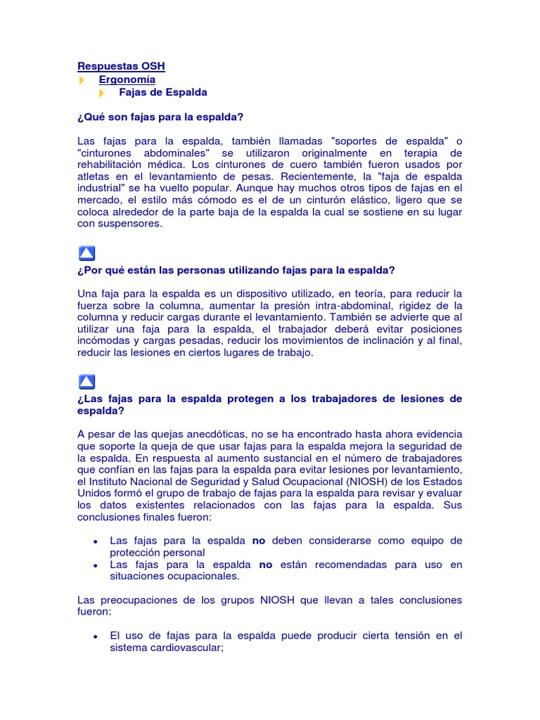 NIOSH Faja Lumbar | PDF | Factores humanos y ergonomía | Especialidades Medicas