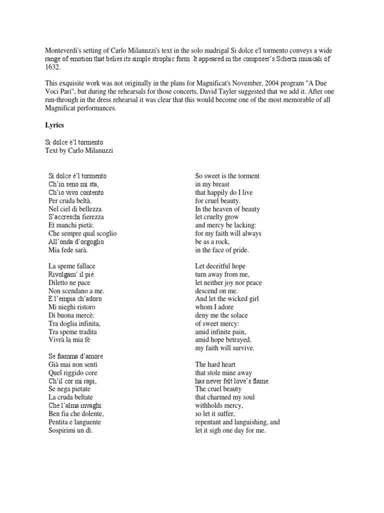 Si Dolce Translation | PDF | Italian Language Works | Vocal Music