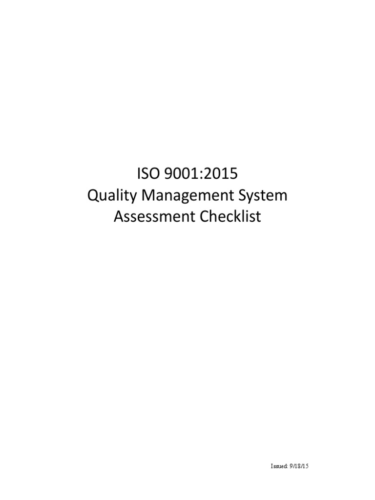 ISO9001-2015 Quality Management System Assessment Checklist | Download ...