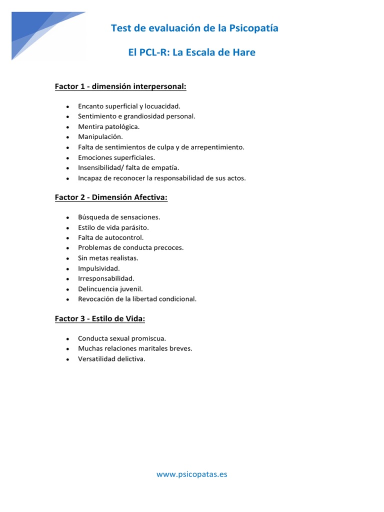 PCL R Escala de Hare. Test de Psicopatía | PDF | Psicopatía ...