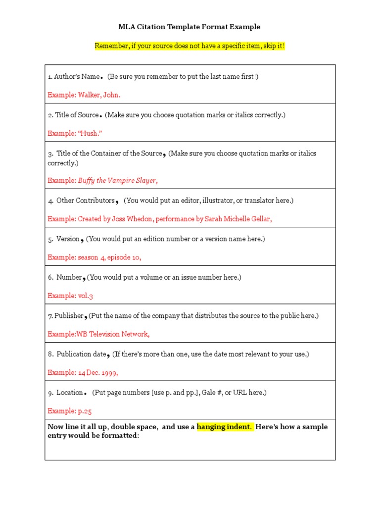 Mla Citation Format Template | PDF