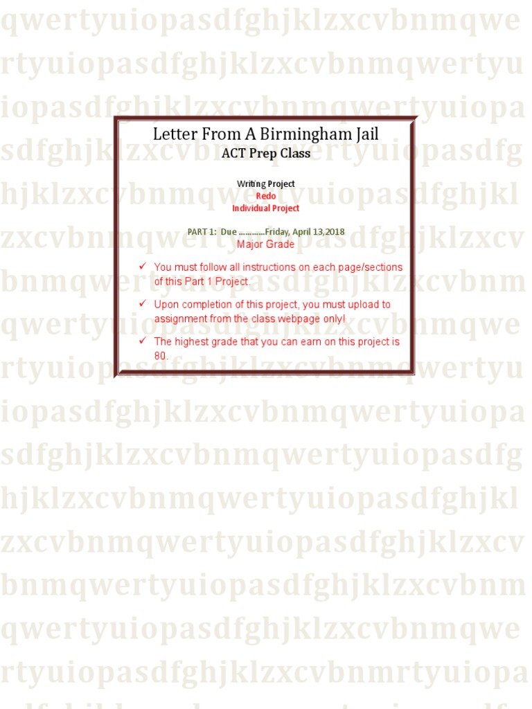 Project Letter From A Birmingham Jail | PDF | African American Civil ...