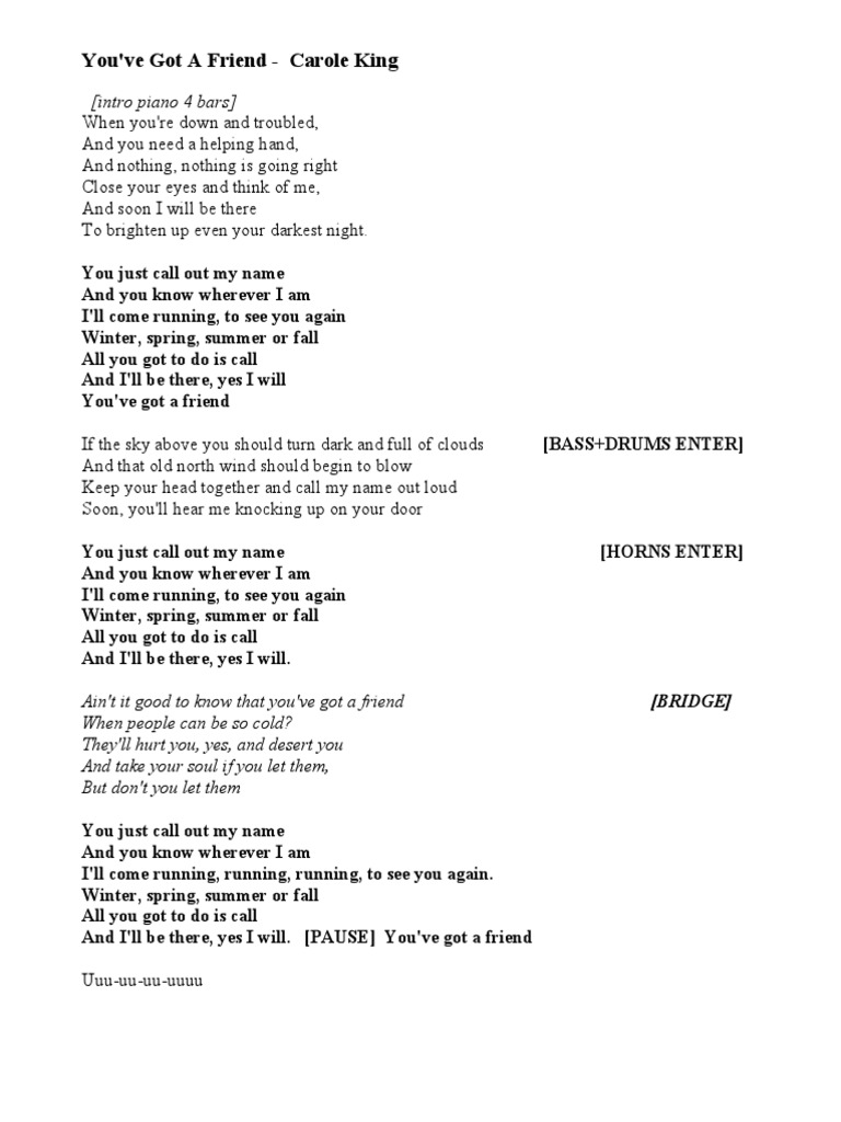 You've Got A Friend Lyrics | PDF