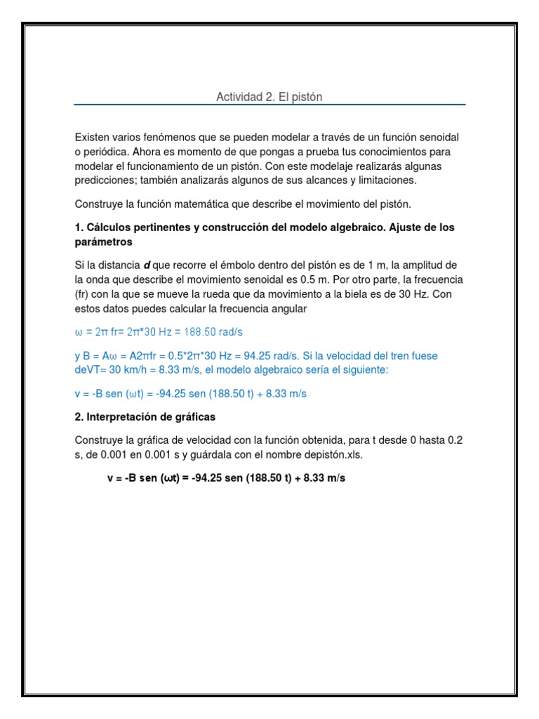 Actividad 2 El Piston | PDF | Pistón | Movimiento (física)