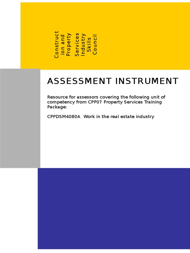 PDSM Example Assessment Instrument CPPDSM4080A Work in The Real Estate Industry 2 | PDF | Law Of ...