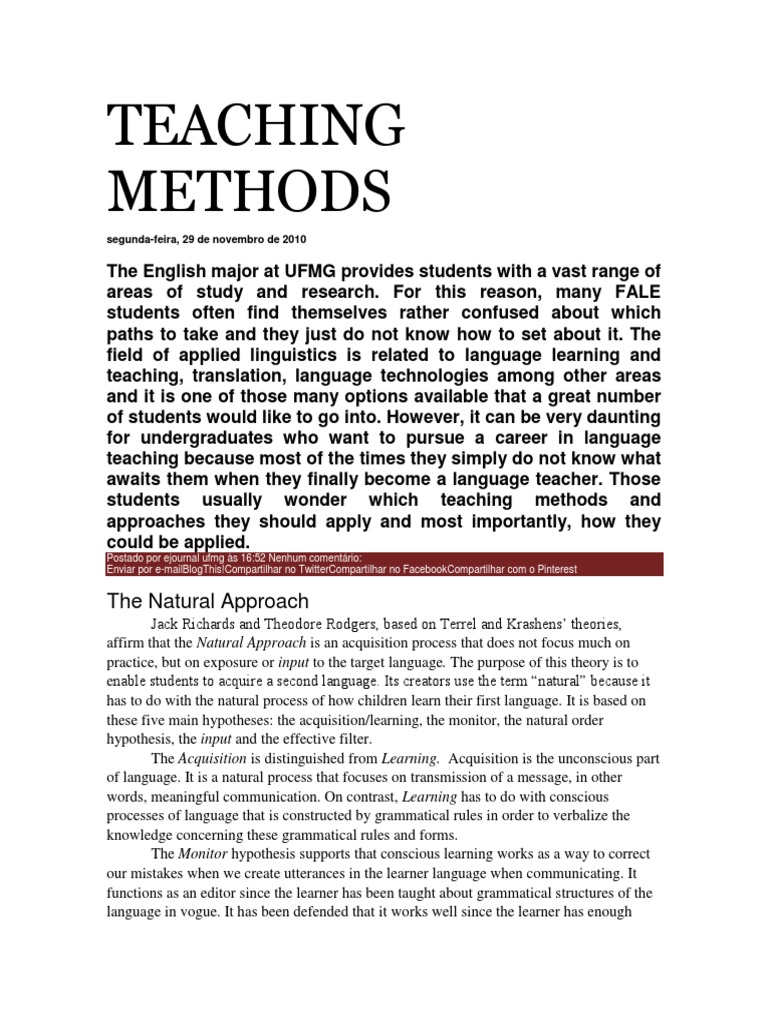 Teaching Methods | PDF | Second Language | Language Acquisition Teaching Methods | PDF | Second Language | Language Acquisition