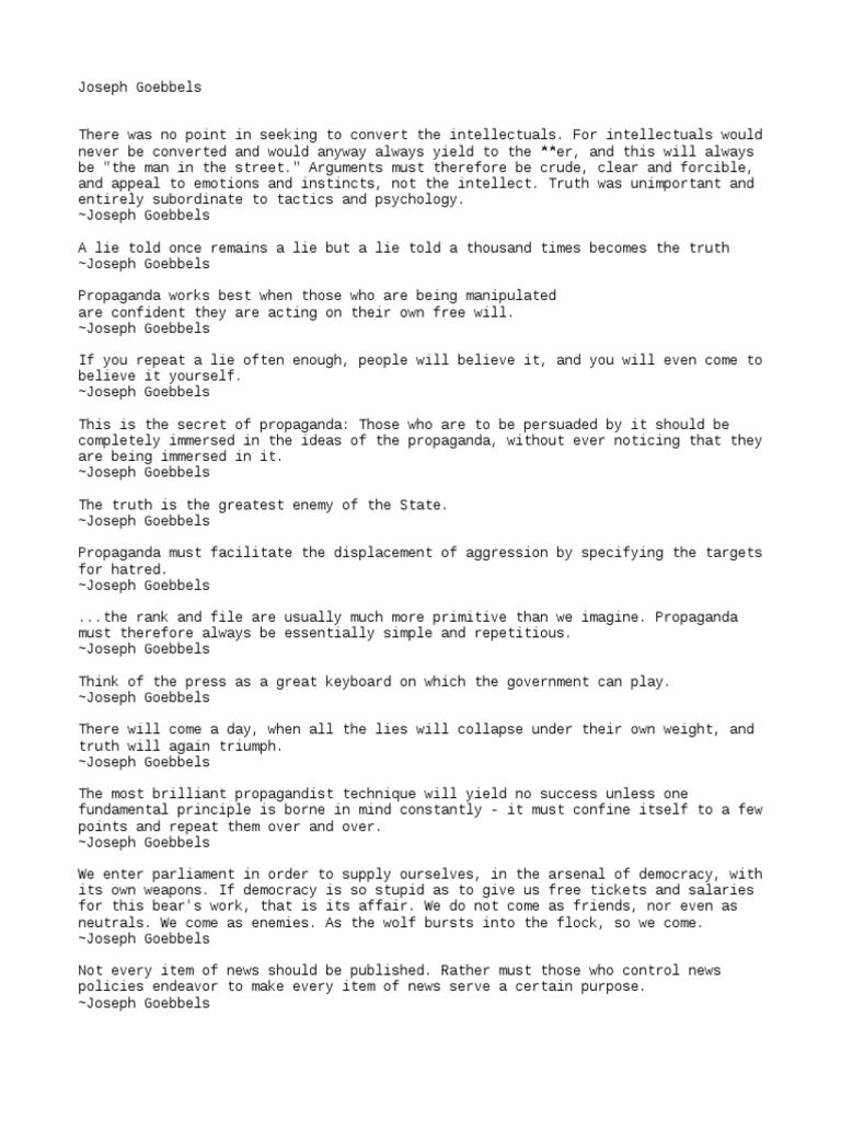 Joseph Goebbels Quotes | PDF | Joseph Goebbels | Propaganda