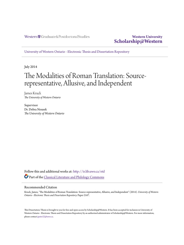 The Modalities of Roman Translation | PDF | Translations | Thesis
