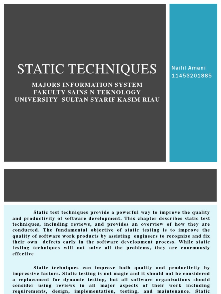 Static Techniques: Majors Information System Fakulty Sains N Teknology ...