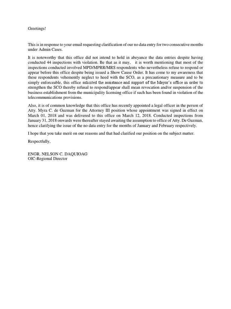 Clarification Letter | PDF | Law