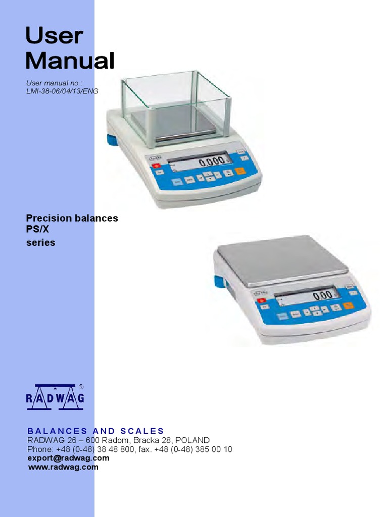 Precision Balances User Manual: Comprehensive Guide to PS/X Series ...