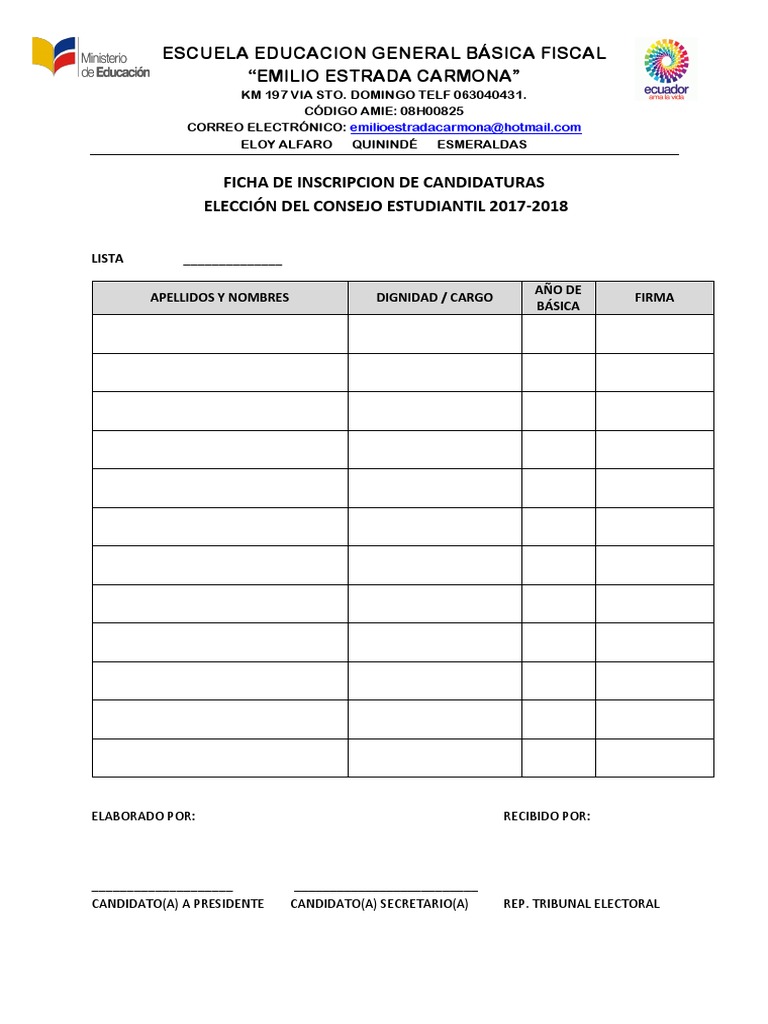Modelo de Ficha Inscripcion para Consejo Estudiantil | PDF | Elecciones ... Modelo de Ficha Inscripcion para Consejo Estudiantil | PDF | Elecciones ...