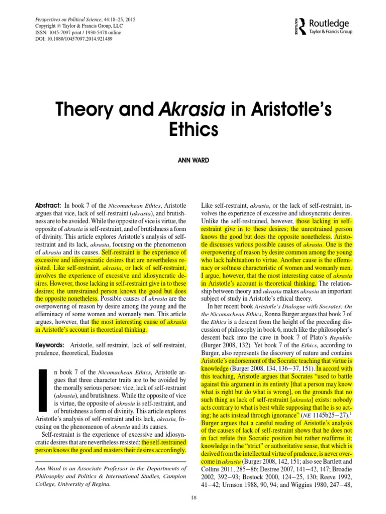 Theory and Akrasia in Aristotle's Ethics | PDF | Prudence | Aristotle