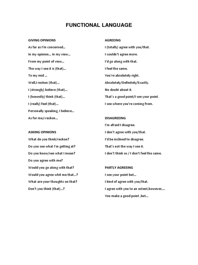 Functional Language: Giving Opinions Agreeing | PDF